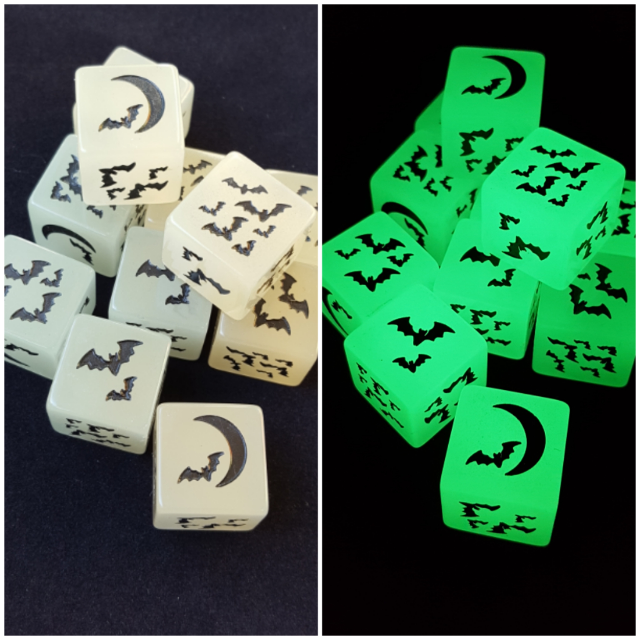 Glow-in-the-Dark Spooky Bat Halloween Dice, Set of 2 - D6 - DiceMakers.com
