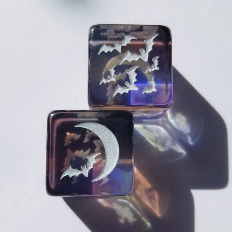 Set of 2 - Hand-Dyed Halloween Bats Dice - DiceMakers.com